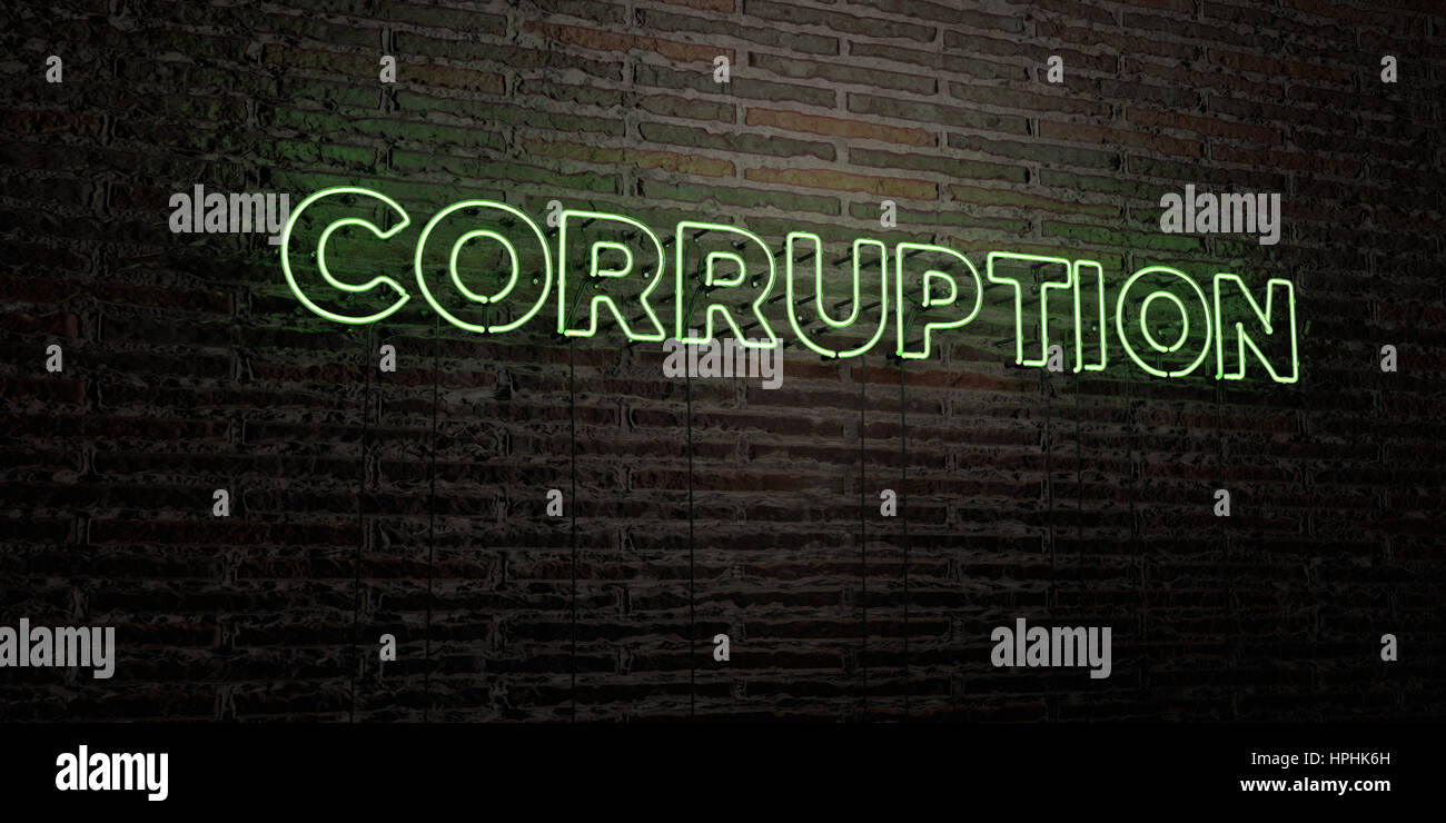 CORRUPTION -Realistic Neon Sign on Brick Wall background - 3D rendered ...