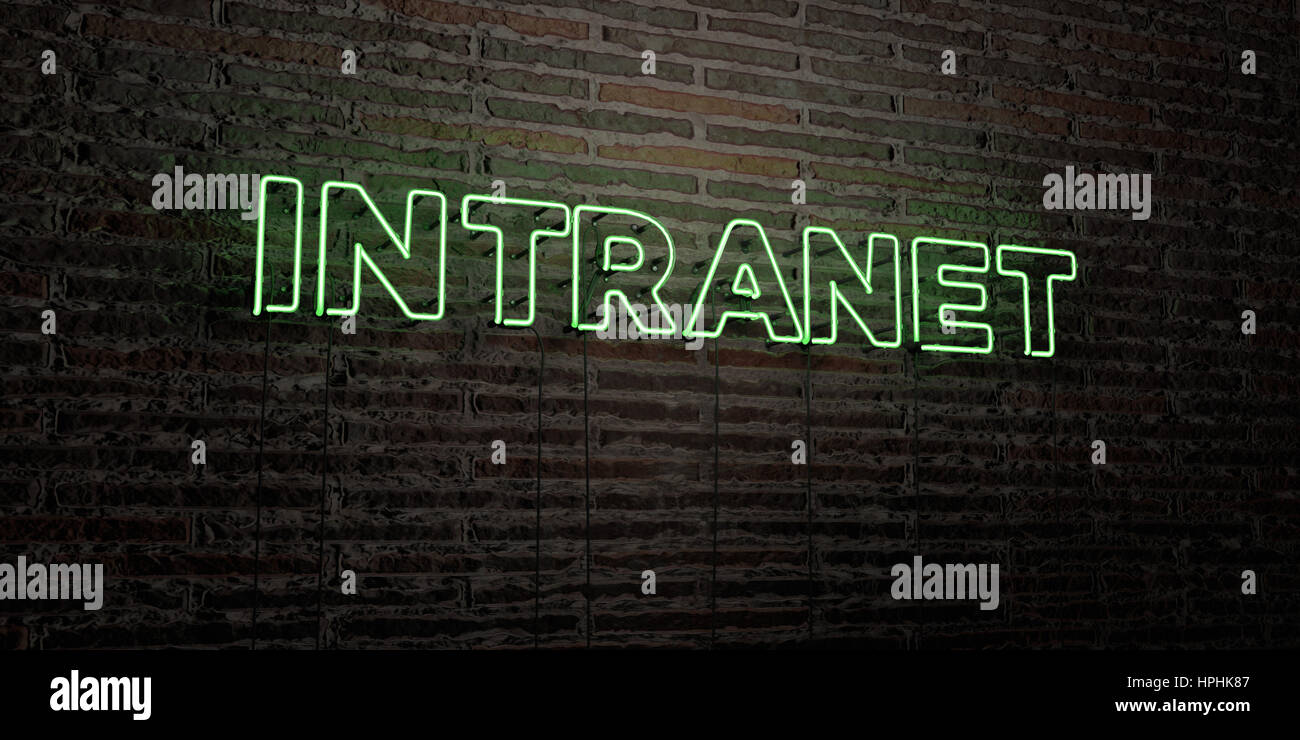 INTRANET -Realistic Neon Sign on Brick Wall background - 3D rendered ...