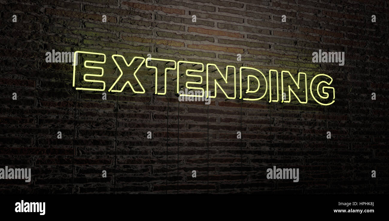 EXTENDING -Realistic Neon Sign on Brick Wall background - 3D rendered ...