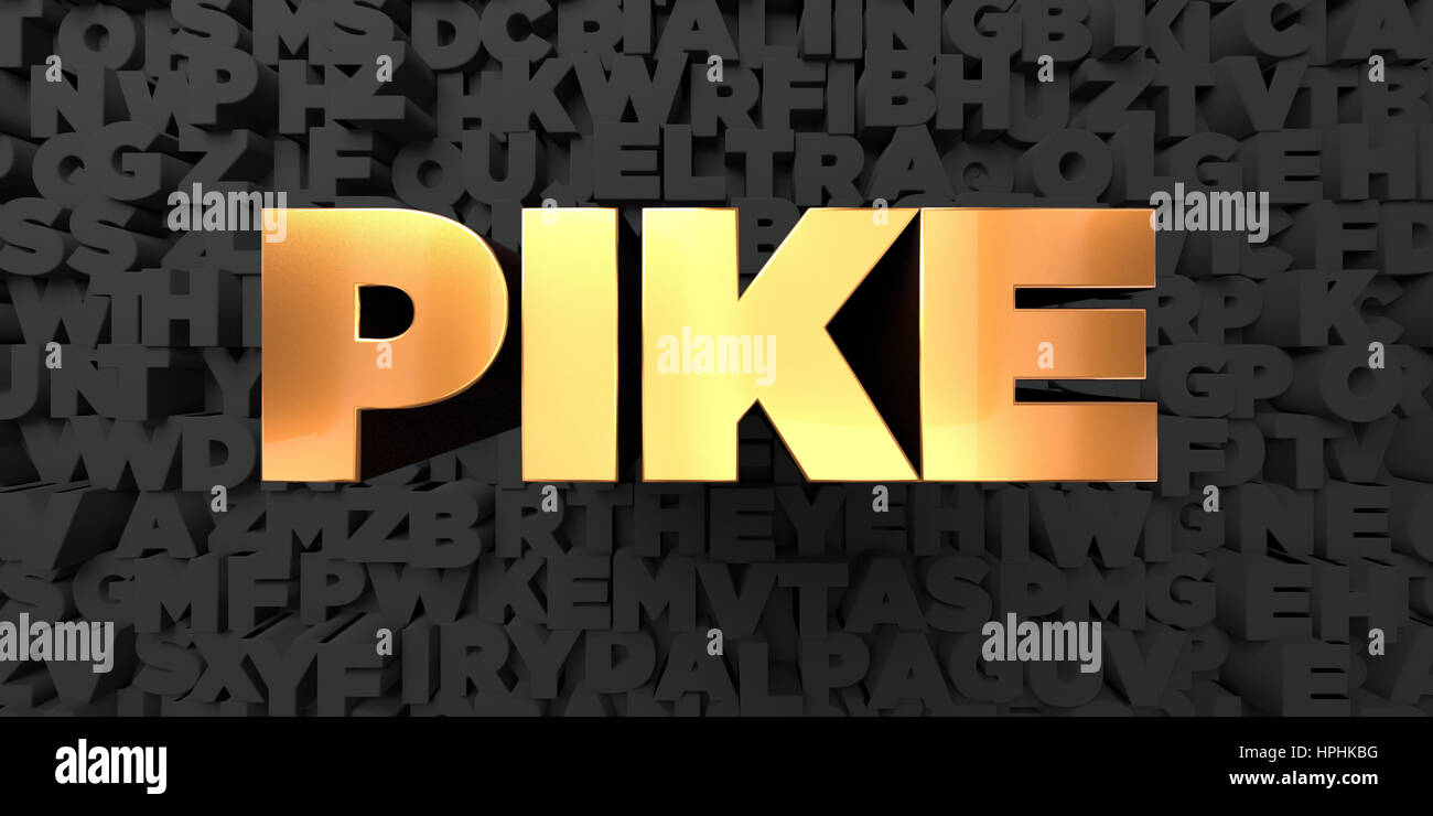 Pike - Gold text on black background - 3D rendered royalty free stock ...