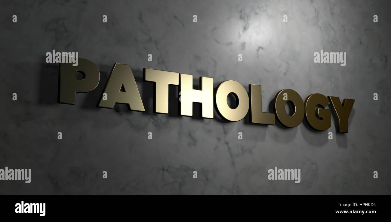 Pathology - Gold text on black background - 3D rendered royalty free ...