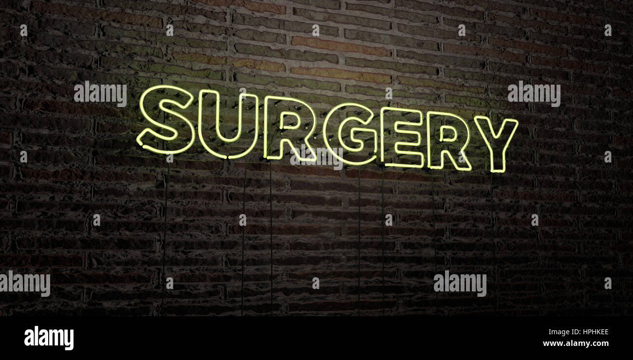 SURGERY -Realistic Neon Sign on Brick Wall background - 3D rendered ...