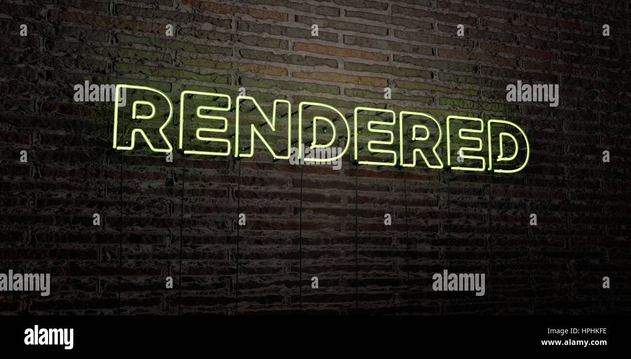 RENDERED -Realistic Neon Sign on Brick Wall background - 3D rendered ...