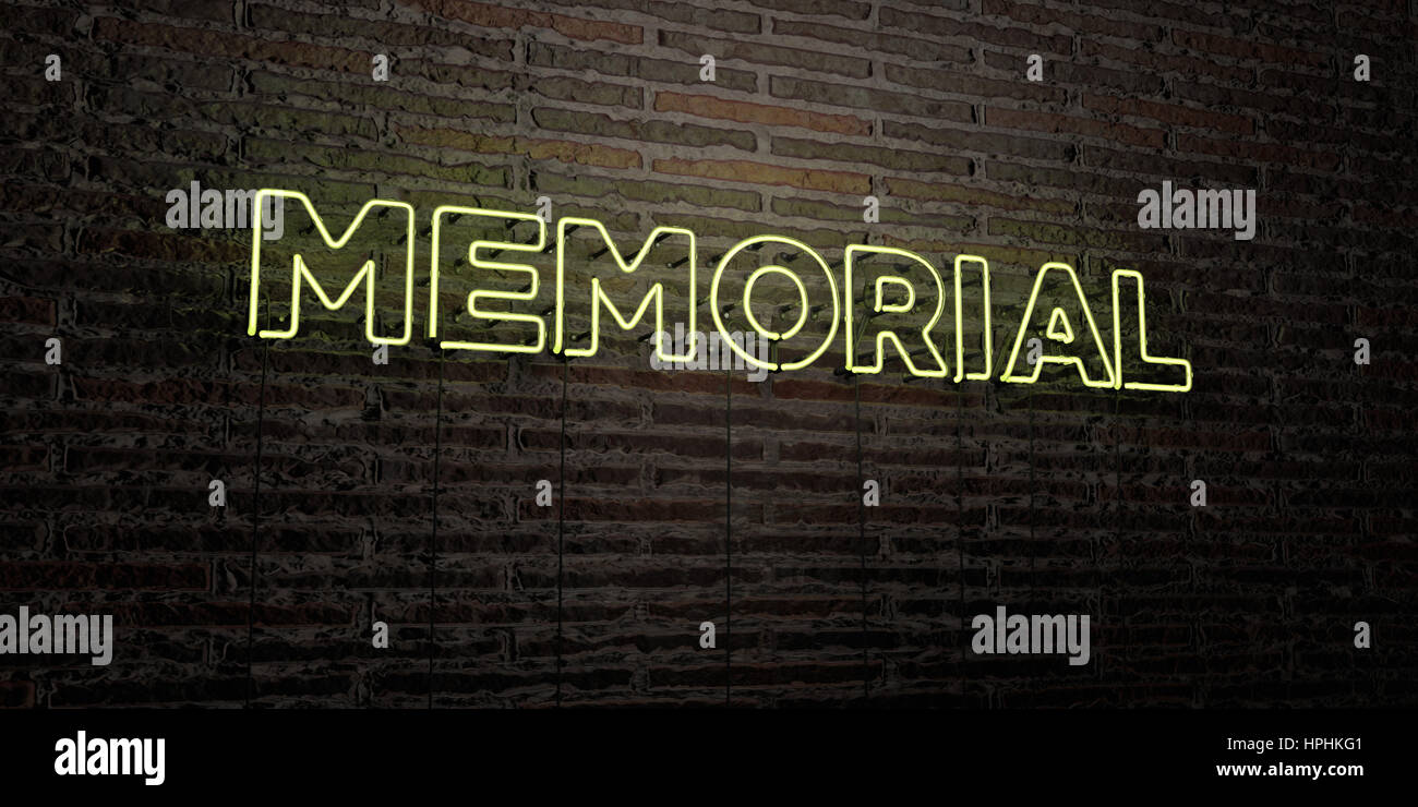 MEMORIAL -Realistic Neon Sign on Brick Wall background - 3D rendered ...