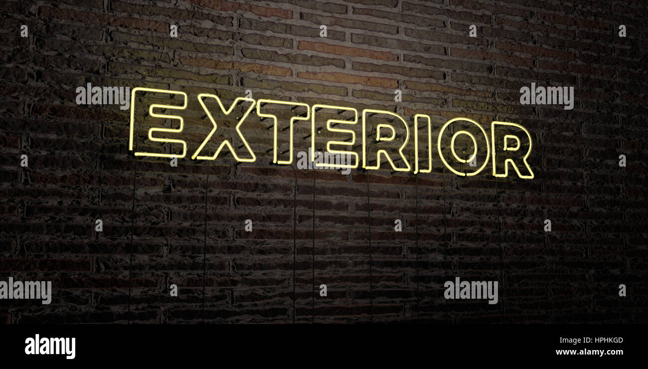 EXTERIOR -Realistic Neon Sign on Brick Wall background - 3D rendered ...