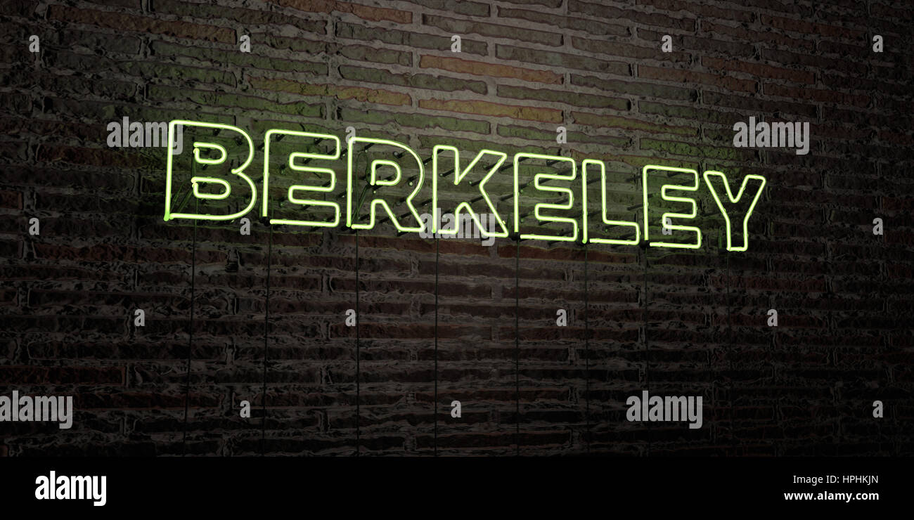 BERKELEY -Realistic Neon Sign on Brick Wall background - 3D rendered ...