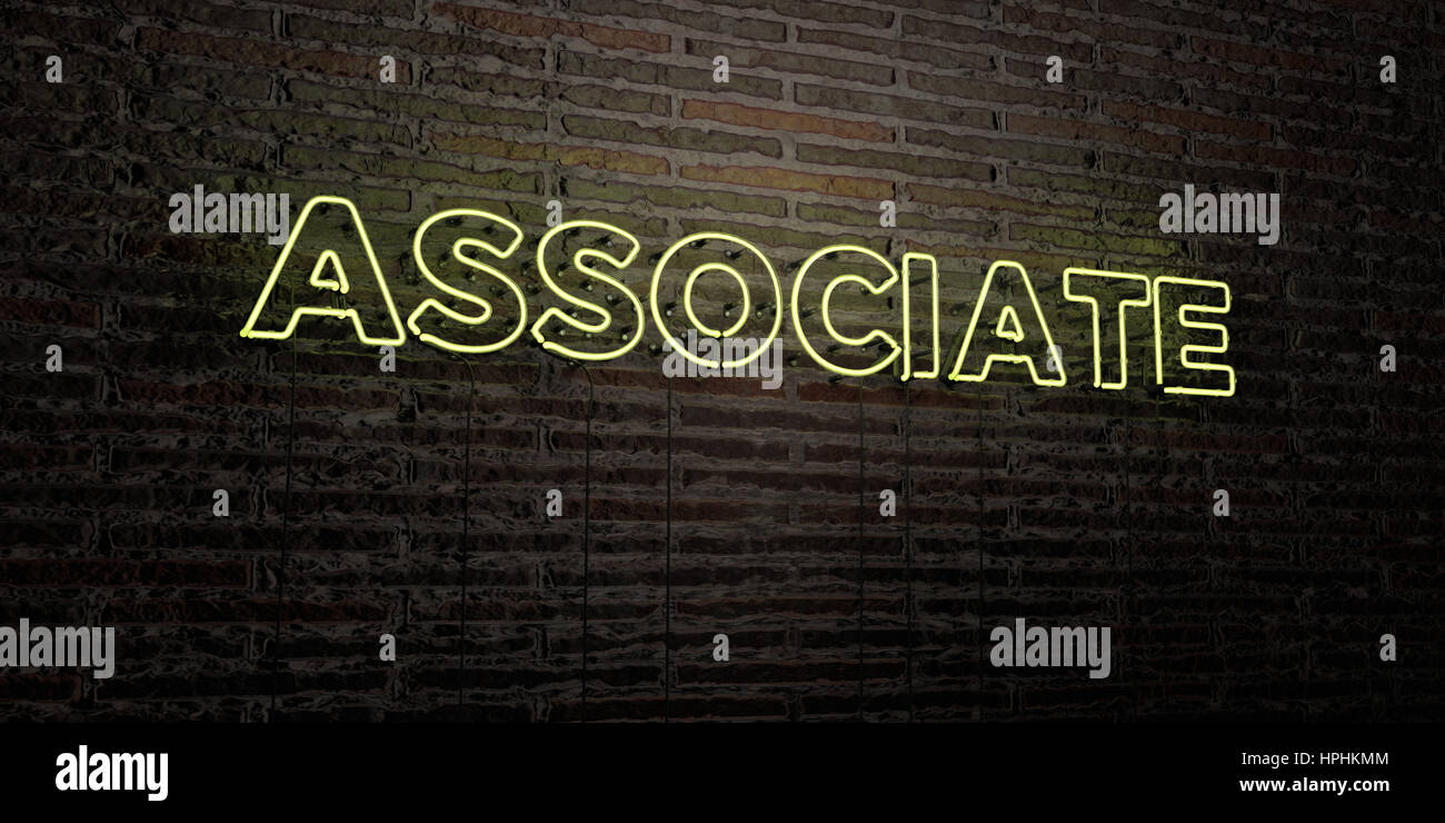 ASSOCIATE -Realistic Neon Sign on Brick Wall background - 3D rendered ...
