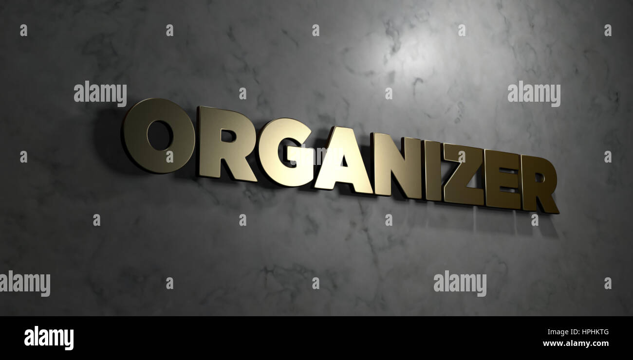 Organizer - Gold text on black background - 3D rendered royalty free ...