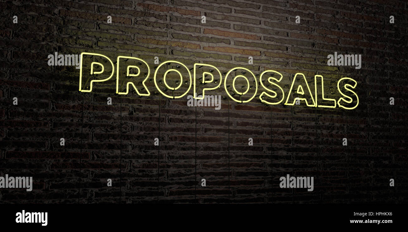 PROPOSALS -Realistic Neon Sign on Brick Wall background - 3D rendered ...