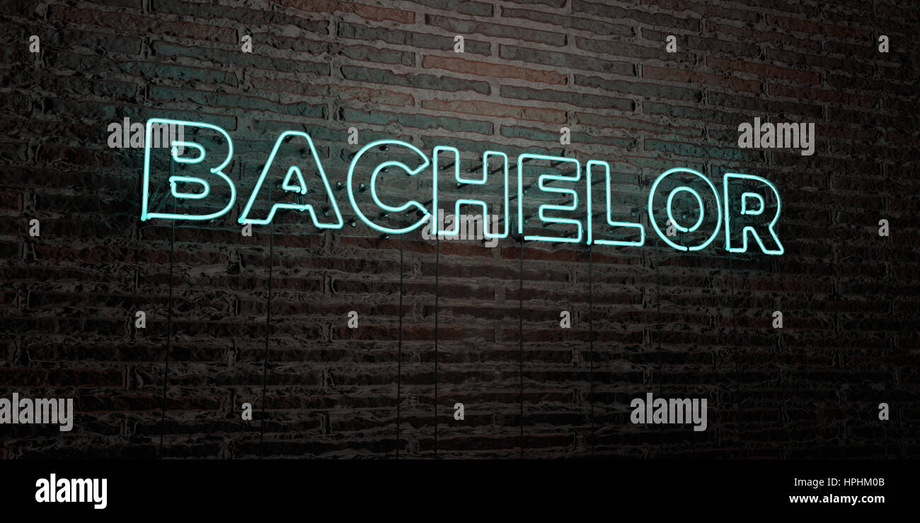 BACHELOR -Realistic Neon Sign on Brick Wall background - 3D rendered ...