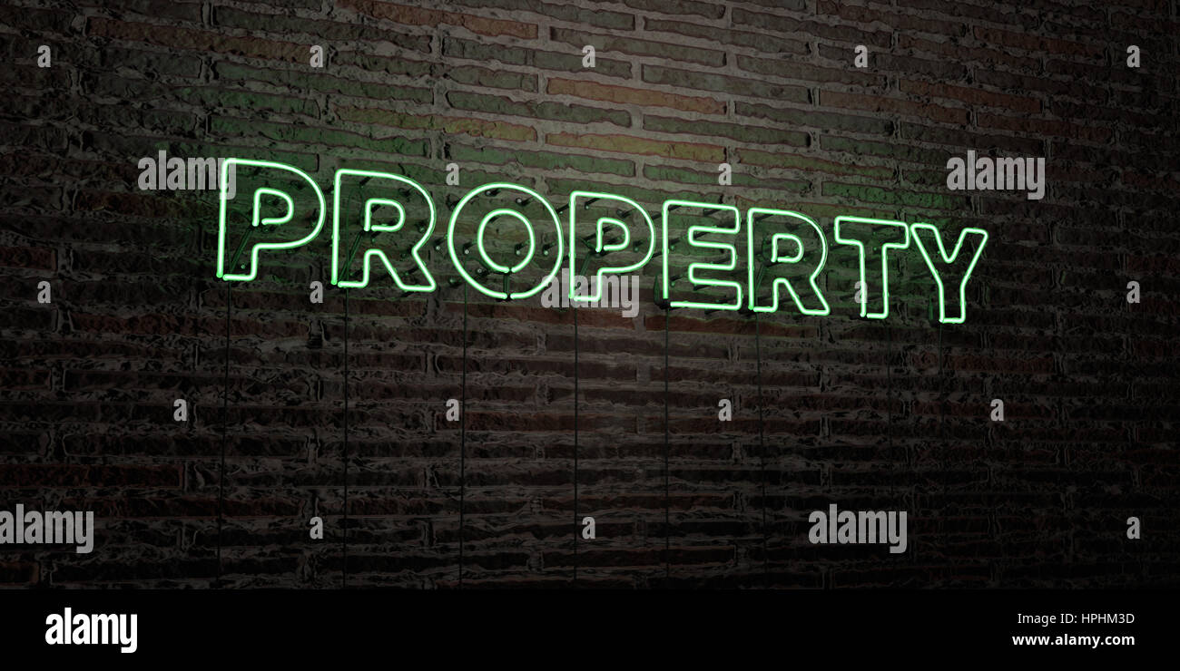 PROPERTY -Realistic Neon Sign on Brick Wall background - 3D rendered ...