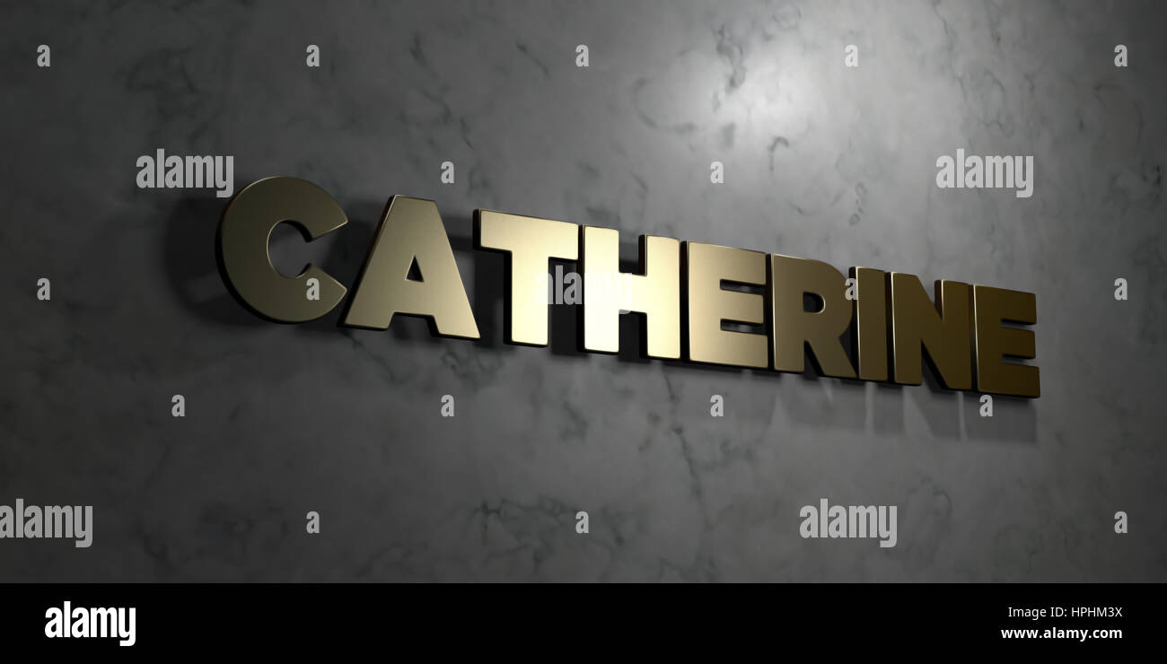 Catherine - Gold text on black background - 3D rendered royalty free ...