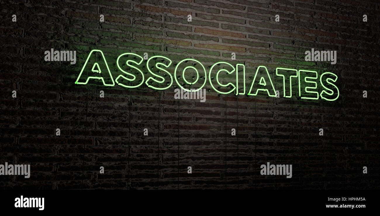 ASSOCIATES -Realistic Neon Sign on Brick Wall background - 3D rendered ...