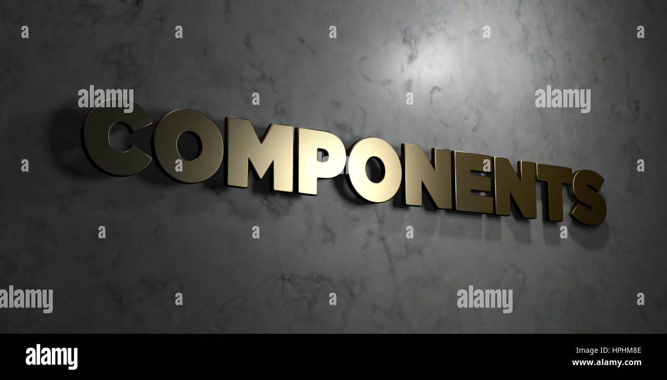 Components - Gold text on black background - 3D rendered royalty free ...
