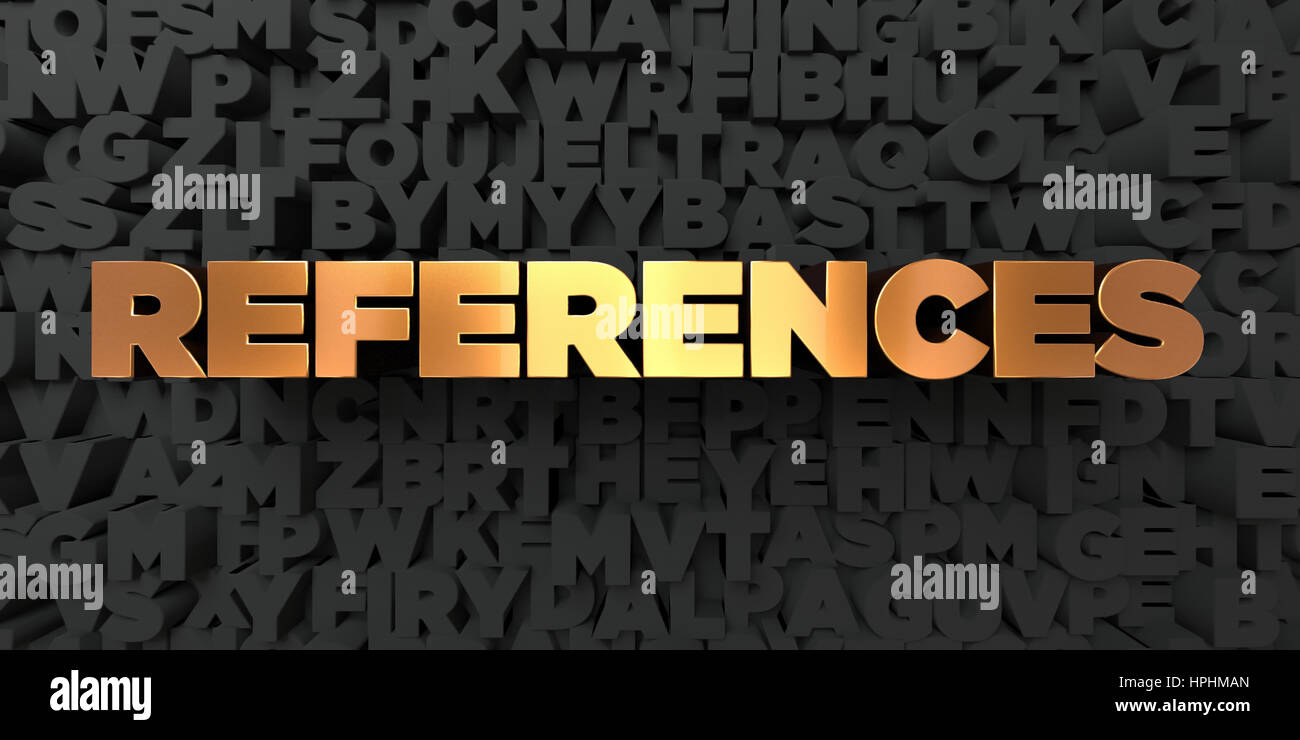 References - Gold text on black background - 3D rendered royalty free ...