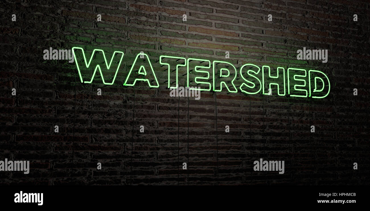 WATERSHED -Realistic Neon Sign on Brick Wall background - 3D rendered ...