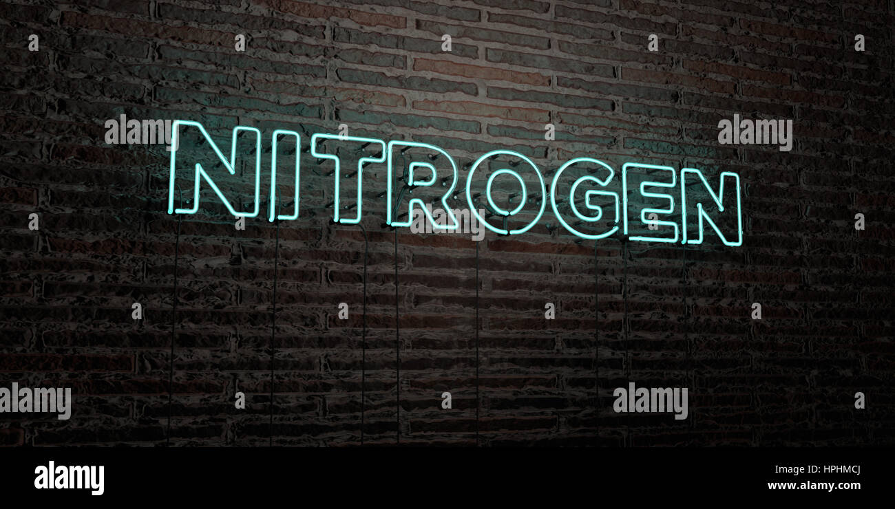 NITROGEN -Realistic Neon Sign on Brick Wall background - 3D rendered ...