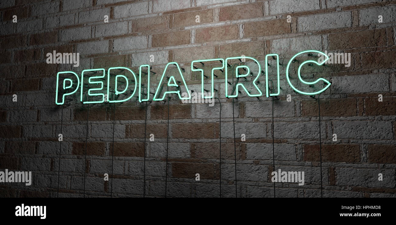 PEDIATRIC - Glowing Neon Sign on stonework wall - 3D rendered royalty ...