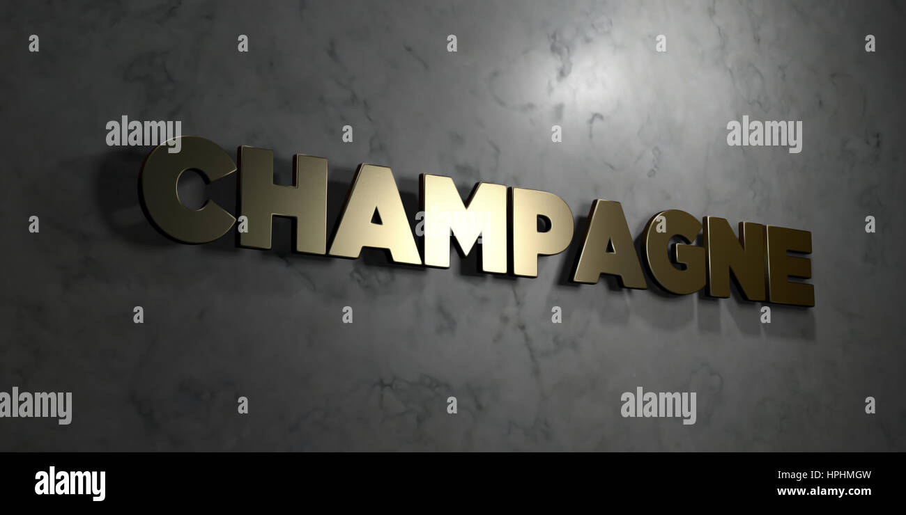 Champagne - Gold text on black background - 3D rendered royalty free ...