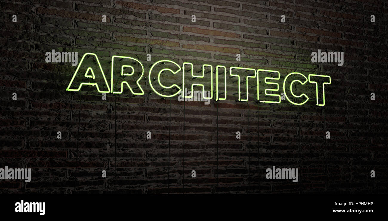 ARCHITECT -Realistic Neon Sign on Brick Wall background - 3D rendered ...