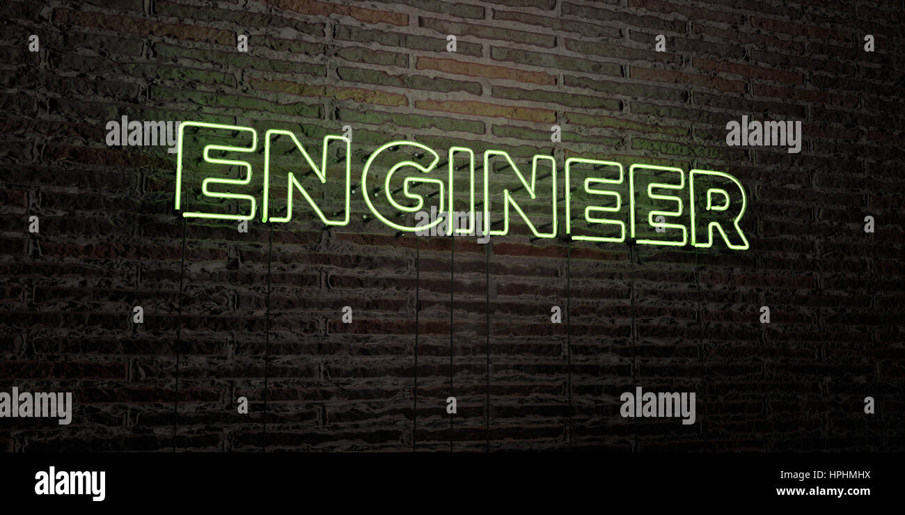 ENGINEER -Realistic Neon Sign on Brick Wall background - 3D rendered ...