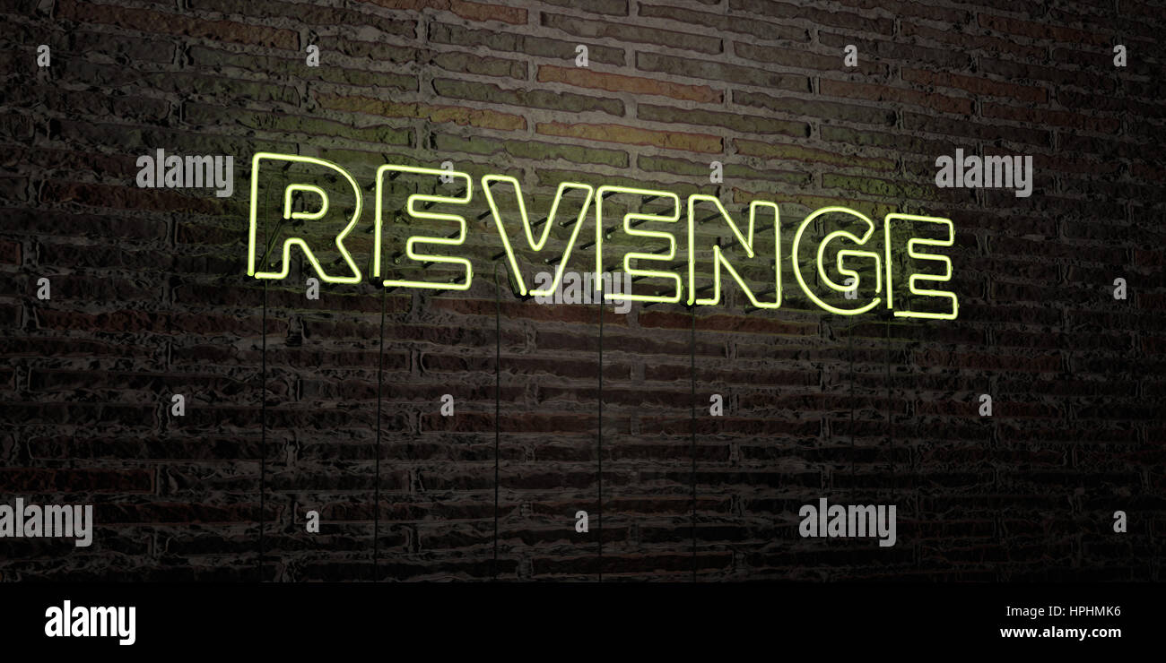 REVENGE -Realistic Neon Sign on Brick Wall background - 3D rendered ...