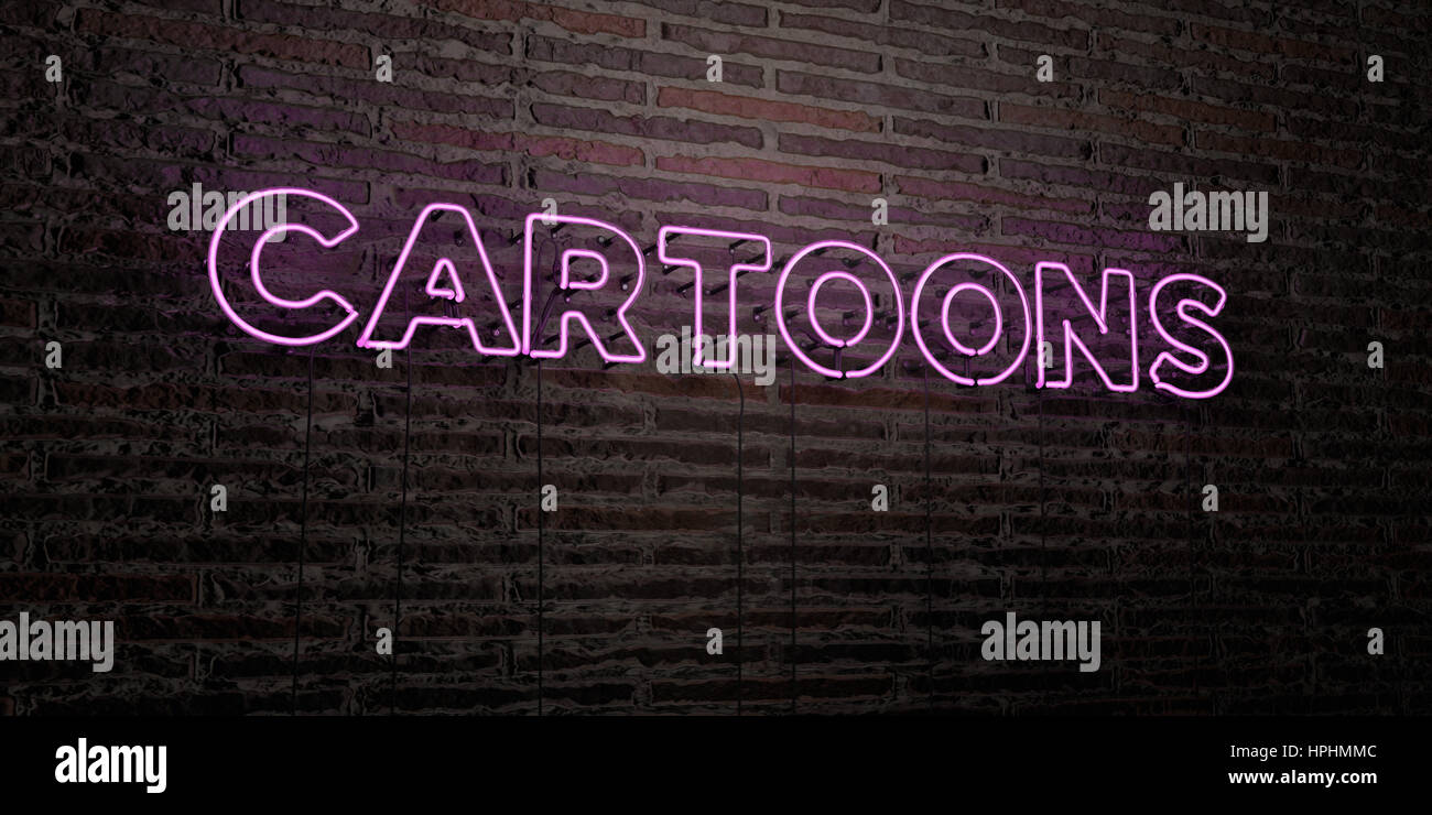 CARTOONS -Realistic Neon Sign on Brick Wall background - 3D rendered ...