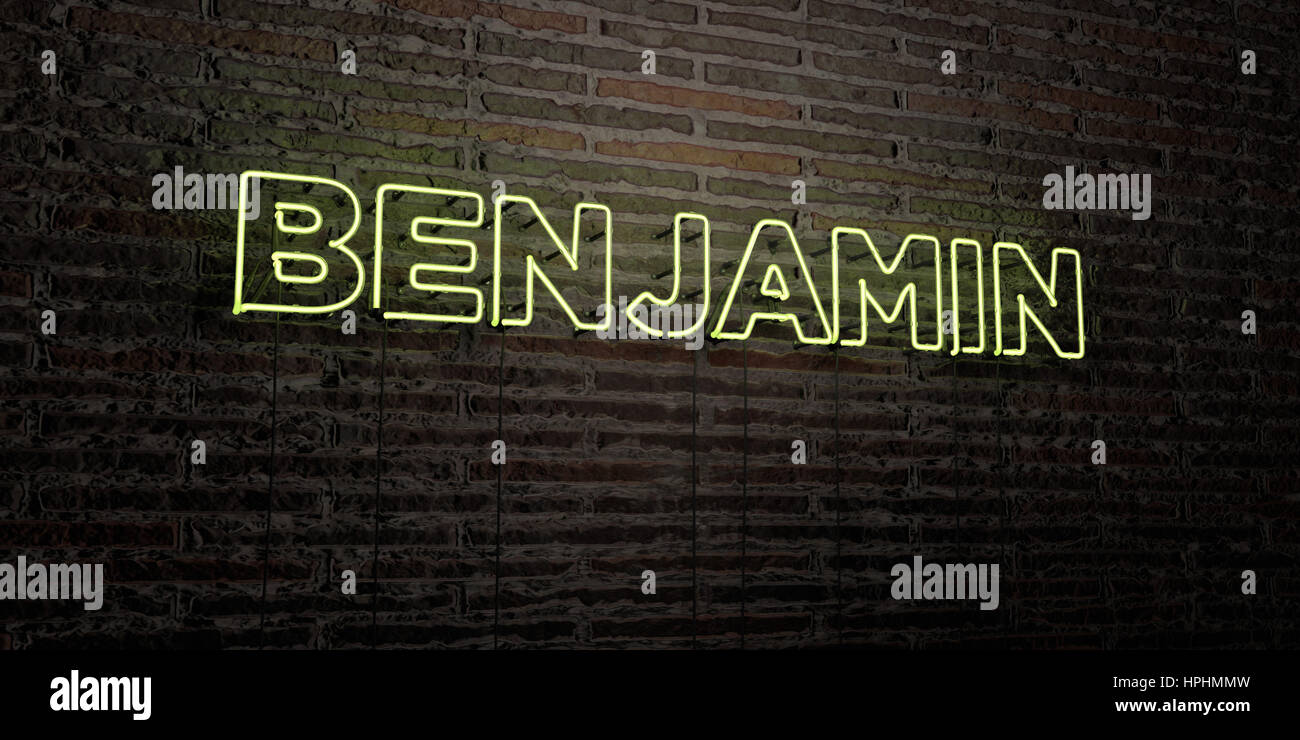 BENJAMIN -Realistic Neon Sign on Brick Wall background - 3D rendered ...
