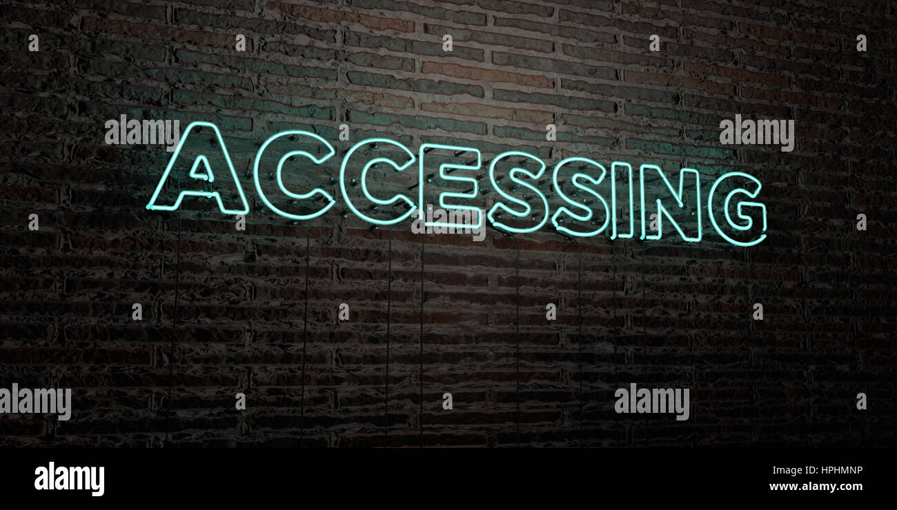 ACCESSING -Realistic Neon Sign on Brick Wall background - 3D rendered ...