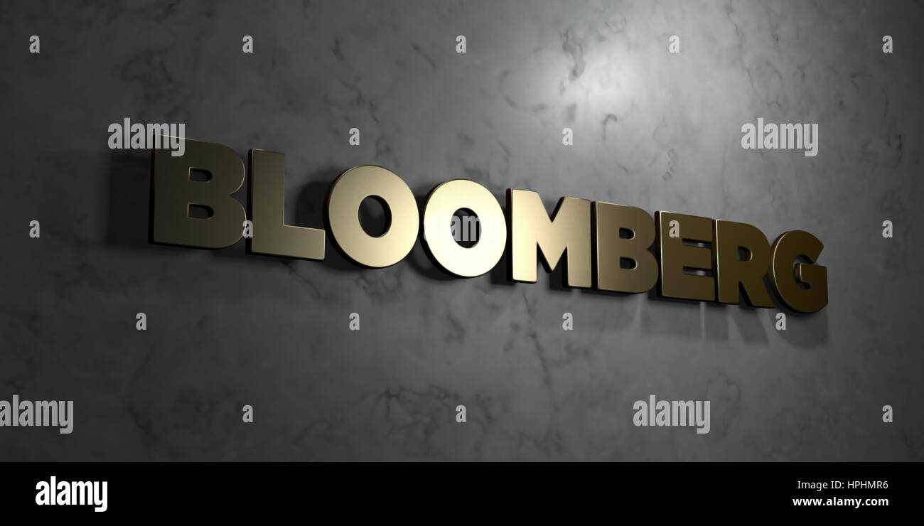 Bloomberg - Gold text on black background - 3D rendered royalty free ...
