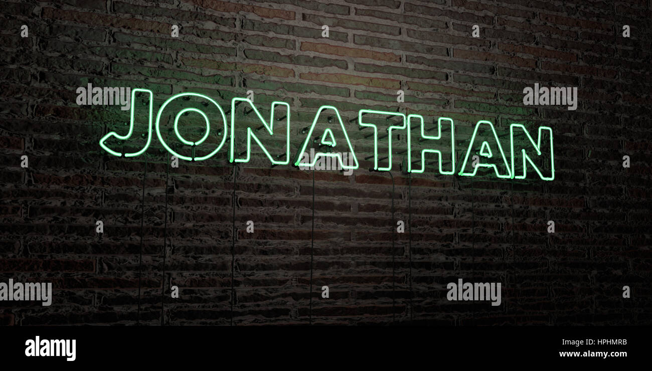 JONATHAN -Realistic Neon Sign on Brick Wall background - 3D rendered ...