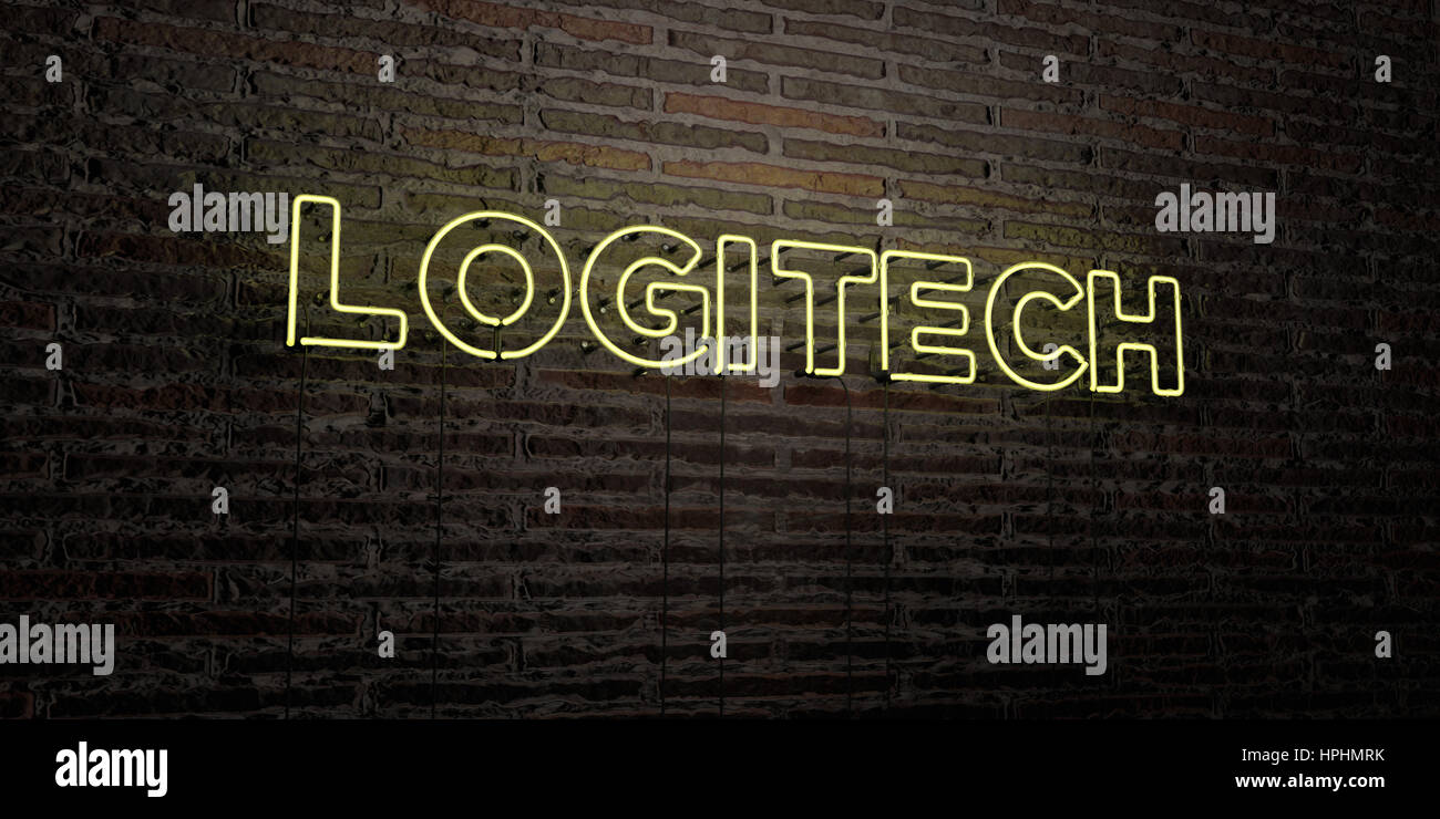 LOGITECH -Realistic Neon Sign on Brick Wall background - 3D rendered ...