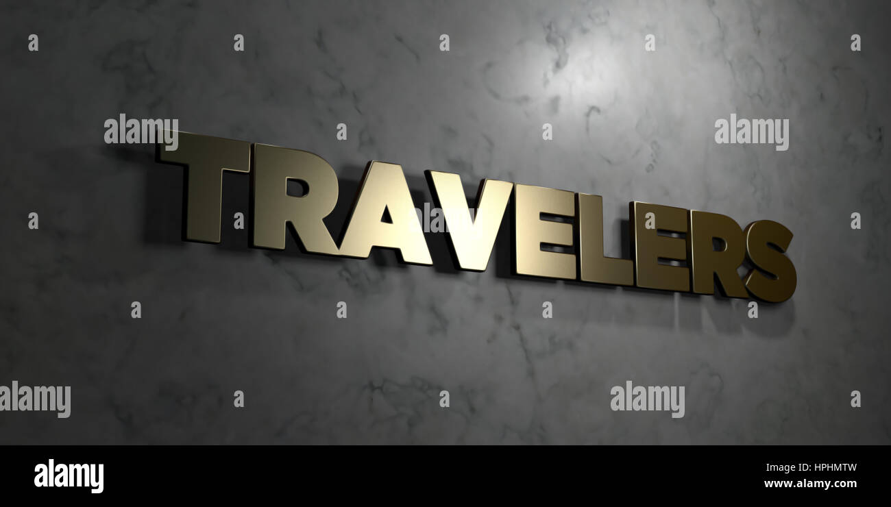 Travelers - Gold text on black background - 3D rendered royalty free ...