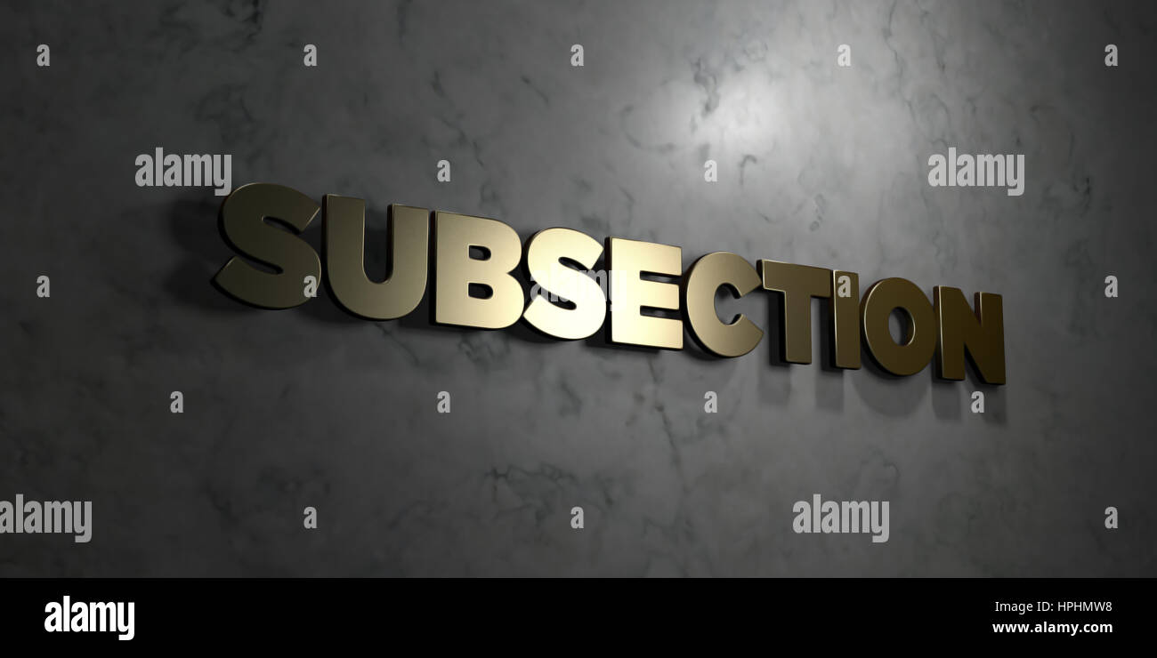 Subsection - Gold text on black background - 3D rendered royalty free ...