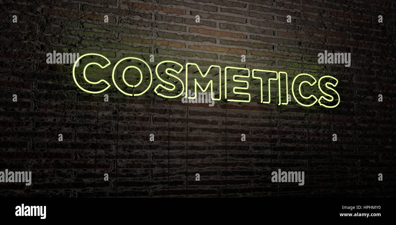 COSMETICS -Realistic Neon Sign on Brick Wall background - 3D rendered ...