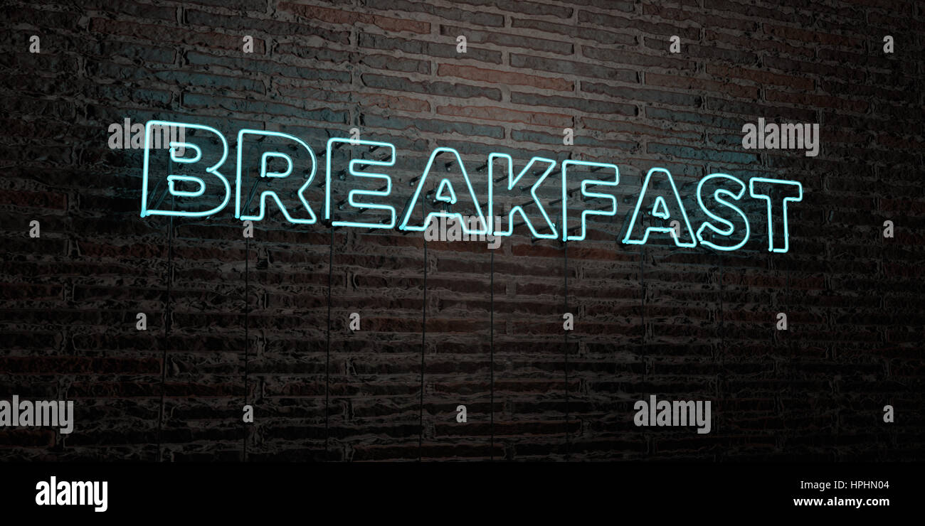 BREAKFAST -Realistic Neon Sign on Brick Wall background - 3D rendered ...