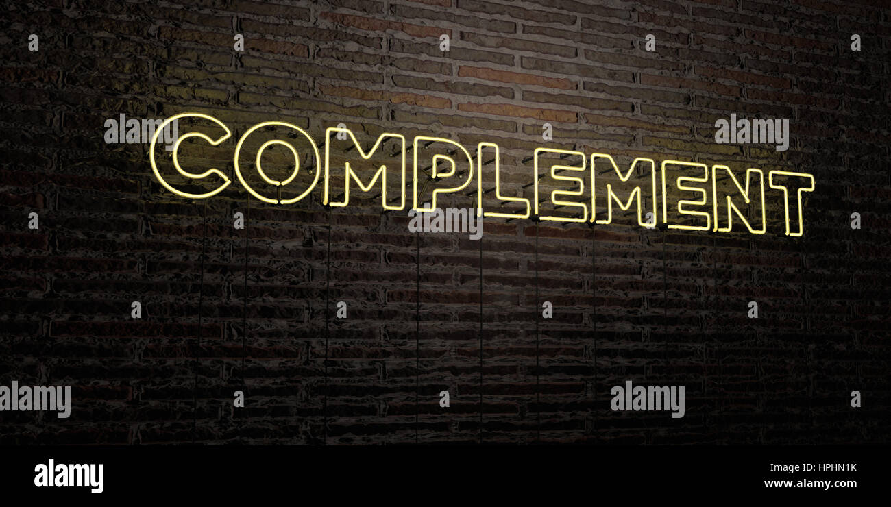 COMPLEMENT -Realistic Neon Sign on Brick Wall background - 3D rendered ...