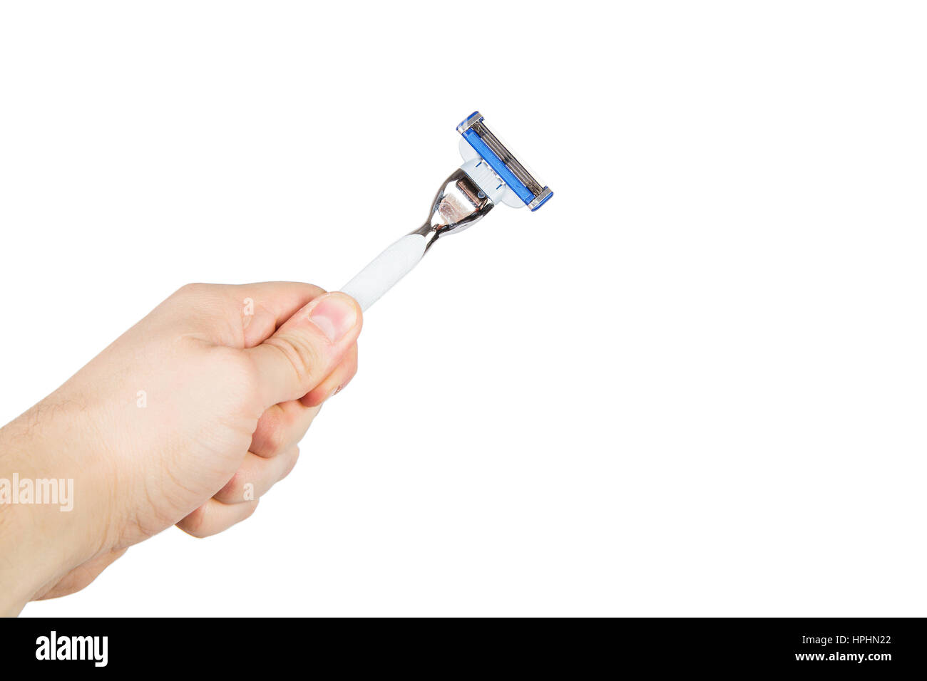 Razor in the hand isolated on white background Stock Photo - Alamy