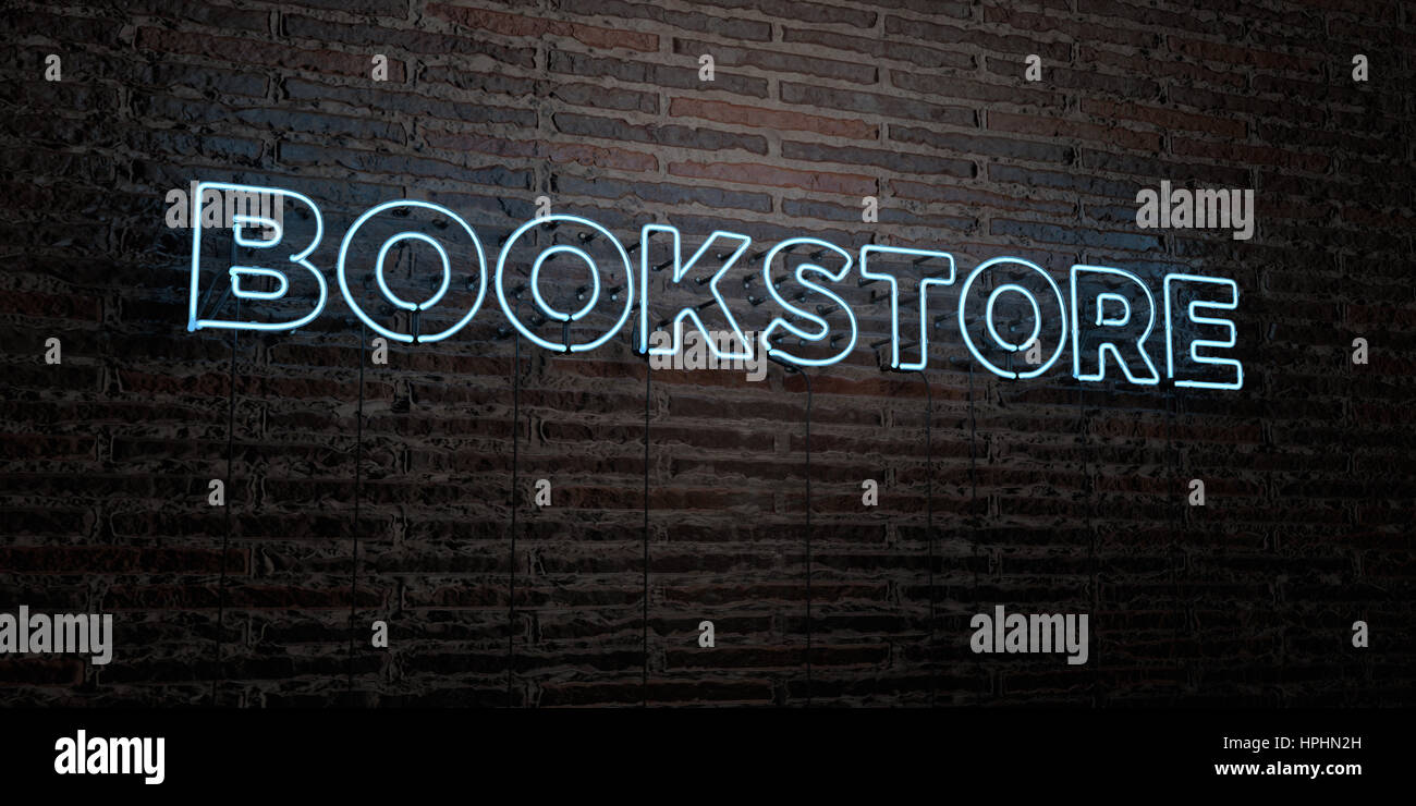 BOOKSTORE -Realistic Neon Sign on Brick Wall background - 3D rendered ...
