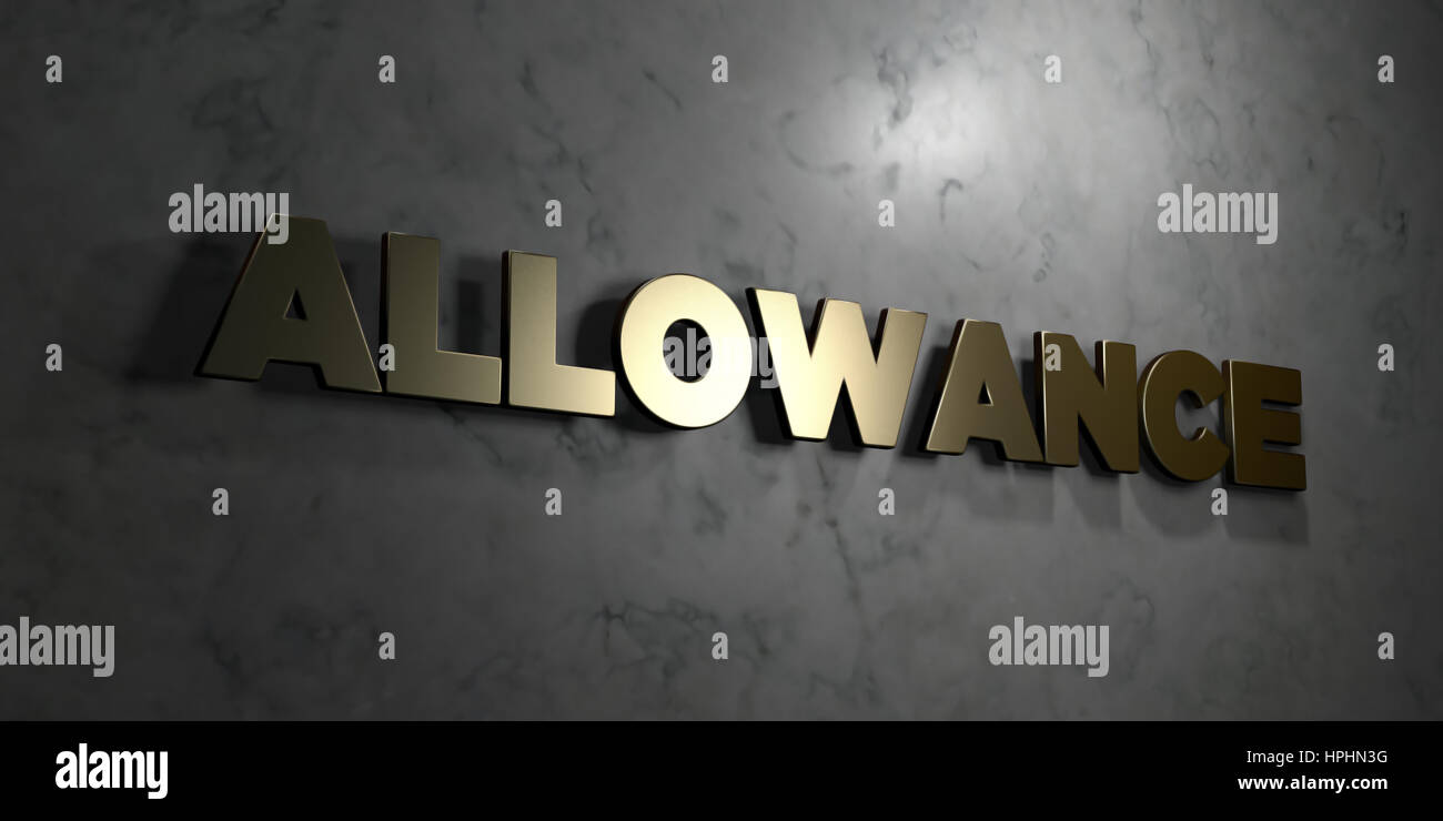 Allowance - Gold text on black background - 3D rendered royalty free ...