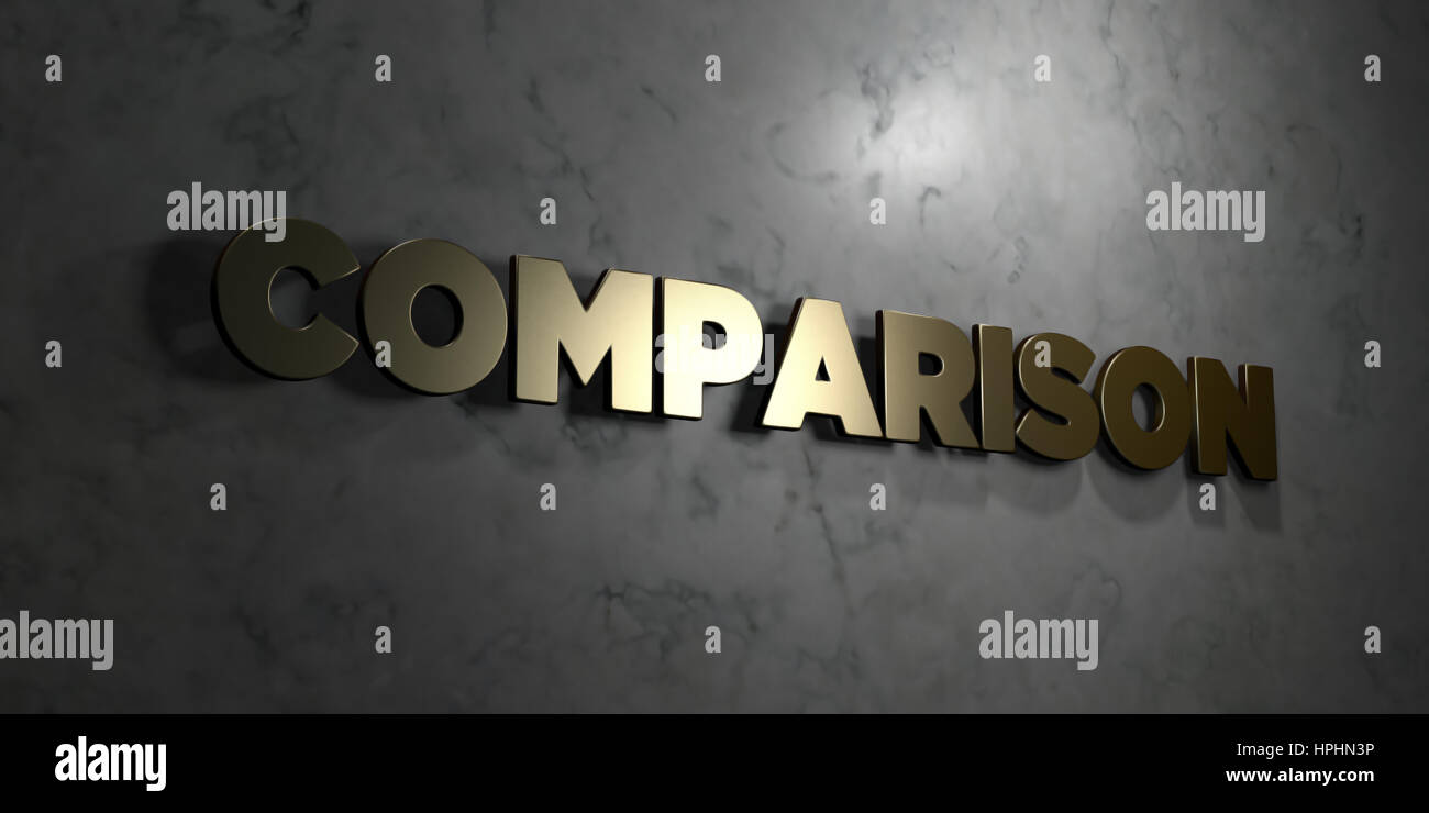 Comparison - Gold text on black background - 3D rendered royalty free ...