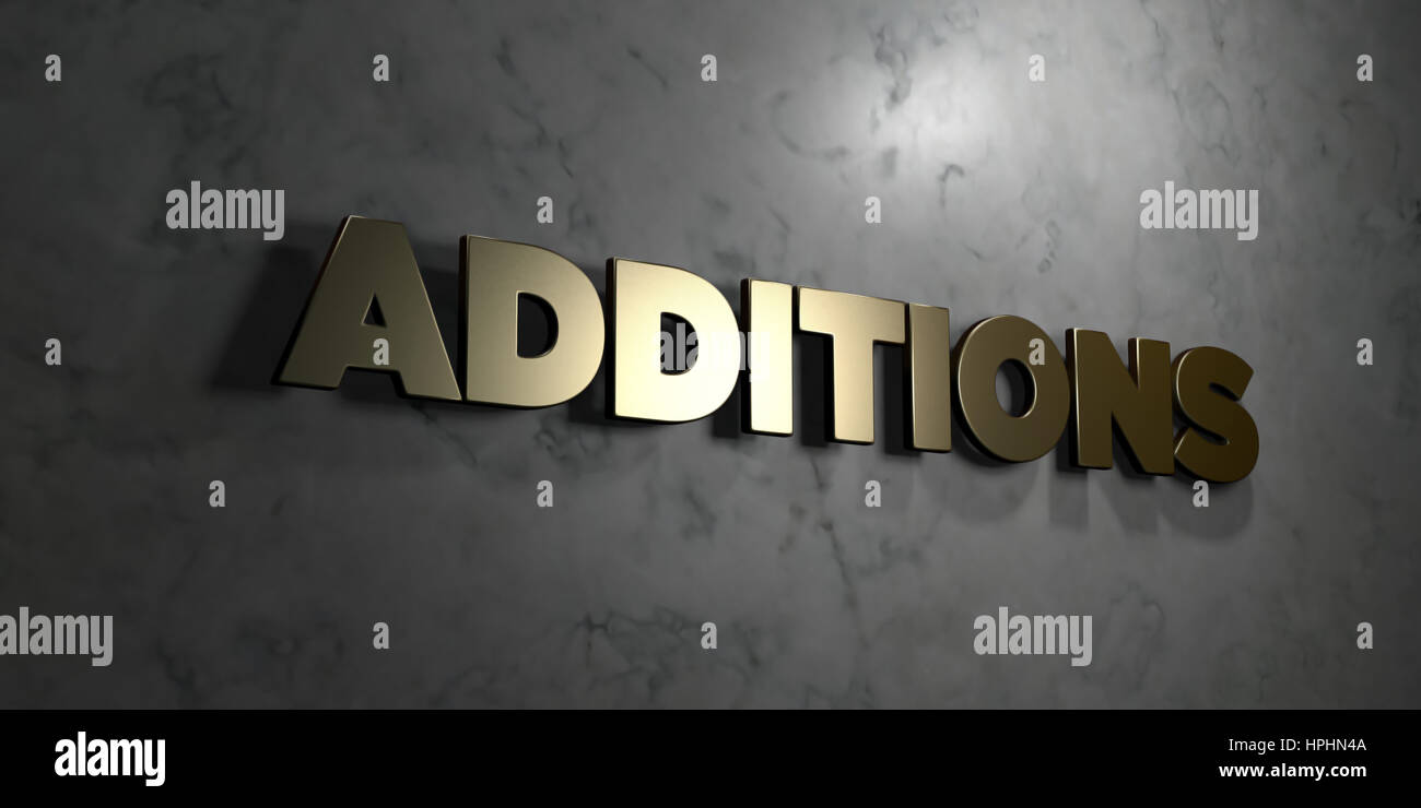 Additions - Gold text on black background - 3D rendered royalty free ...