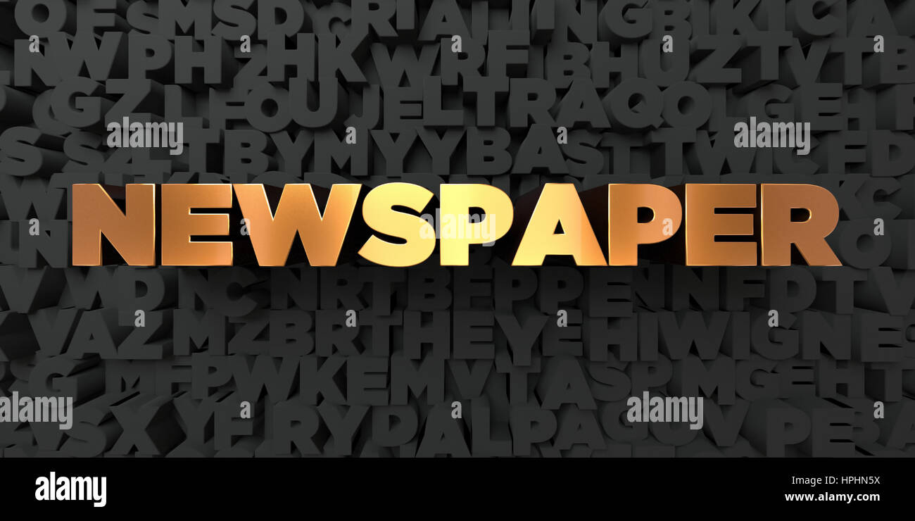 Newspaper - Gold text on black background - 3D rendered royalty free ...