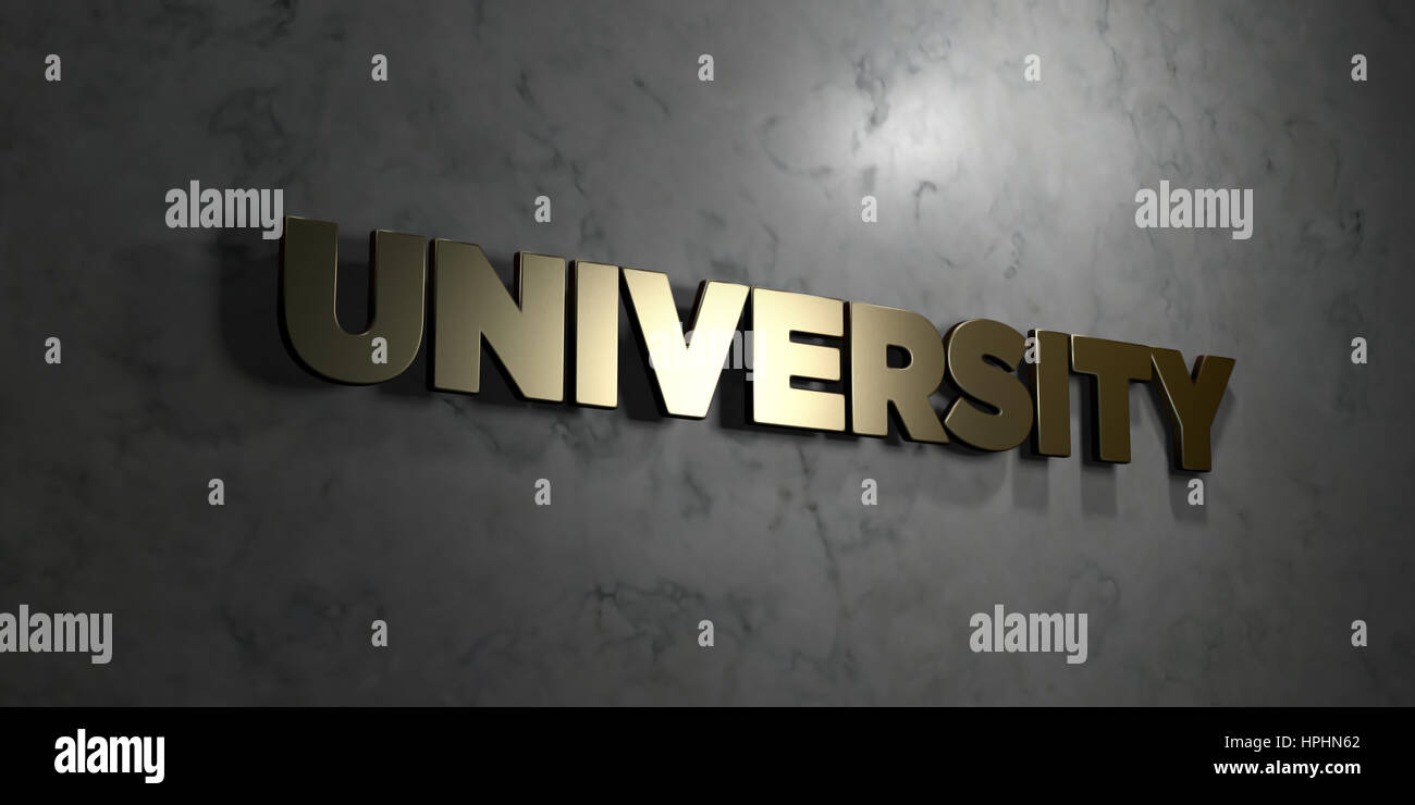 University - Gold text on black background - 3D rendered royalty free ...