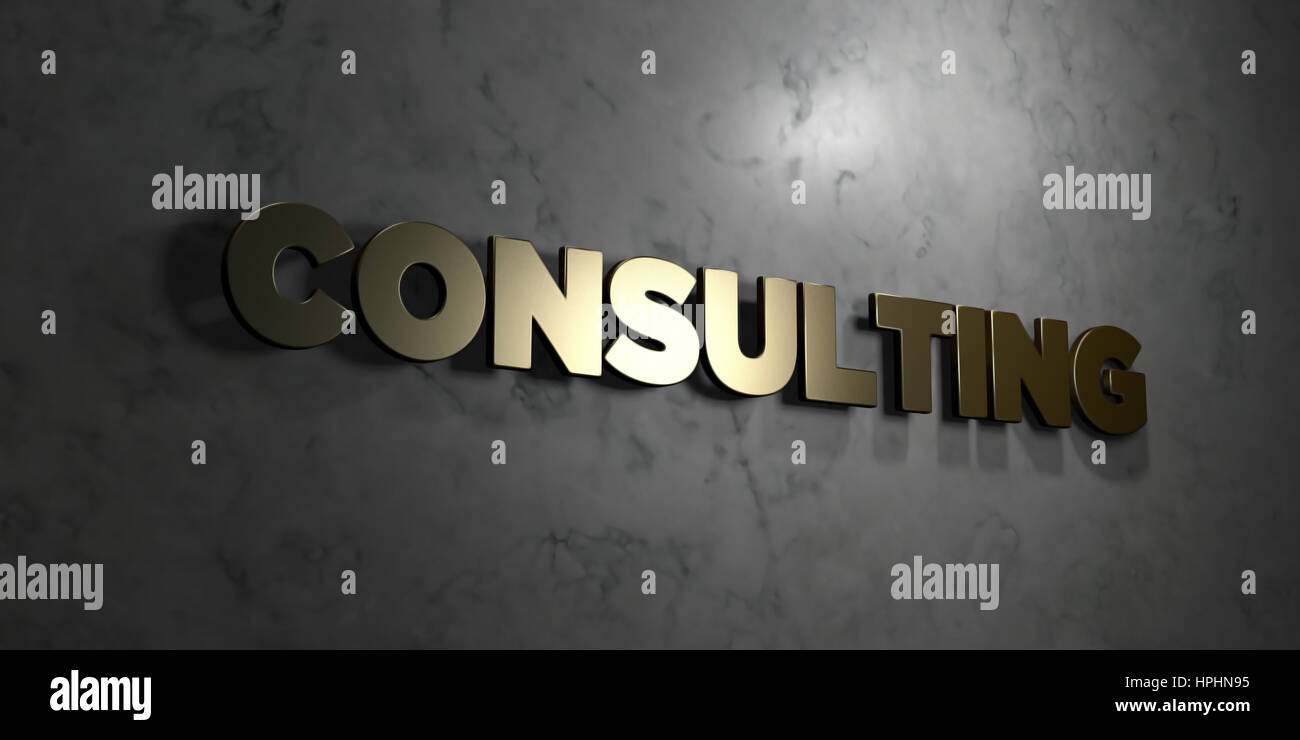 Consulting - Gold text on black background - 3D rendered royalty free ...