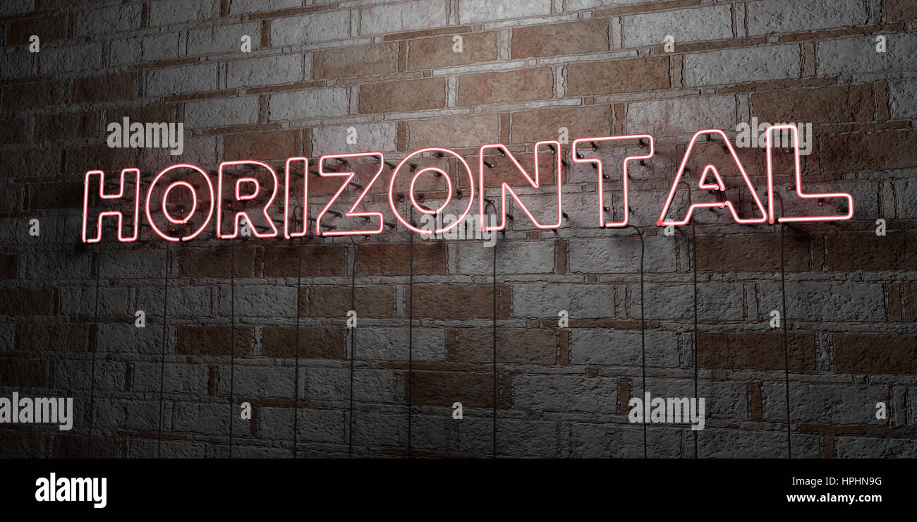 HORIZONTAL - Glowing Neon Sign on stonework wall - 3D rendered royalty ...