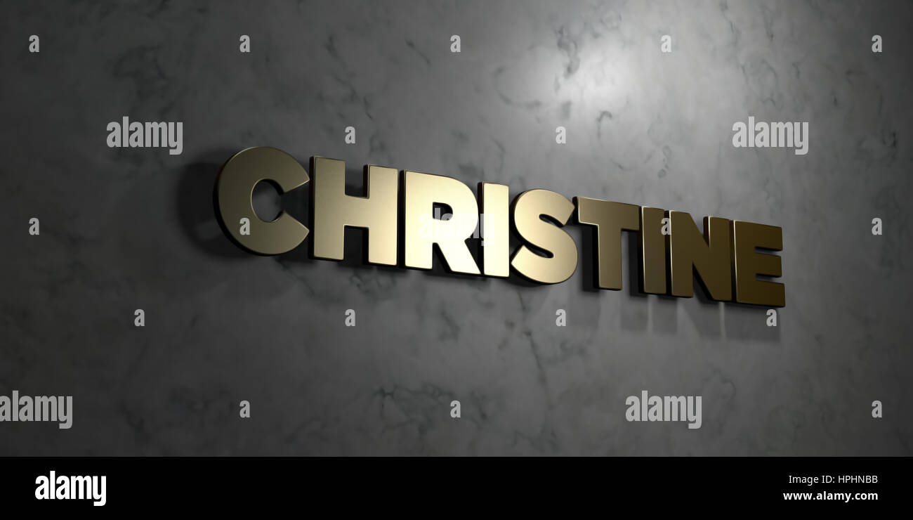 Christine - Gold text on black background - 3D rendered royalty free ...