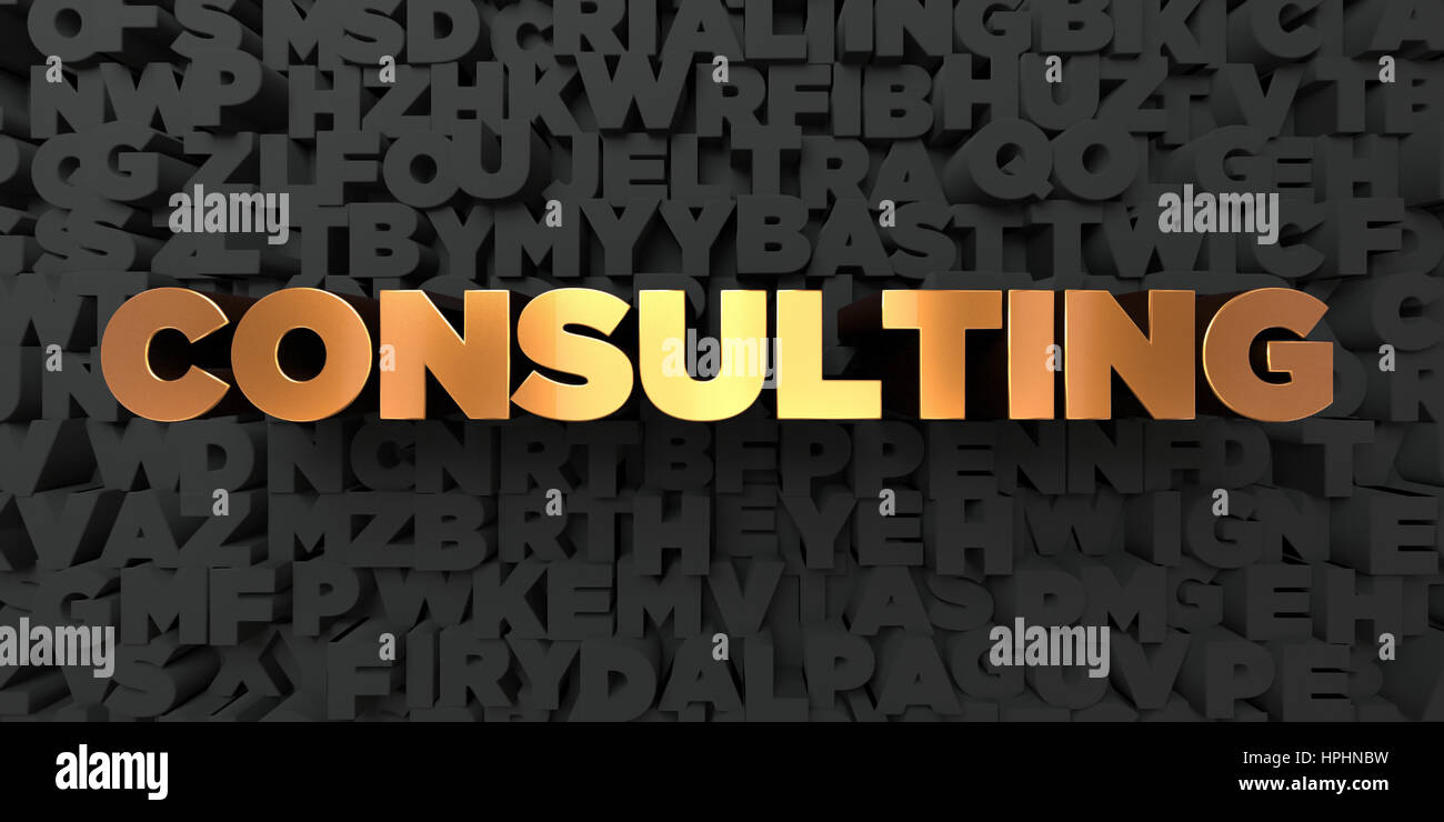 Consulting - Gold text on black background - 3D rendered royalty free ...