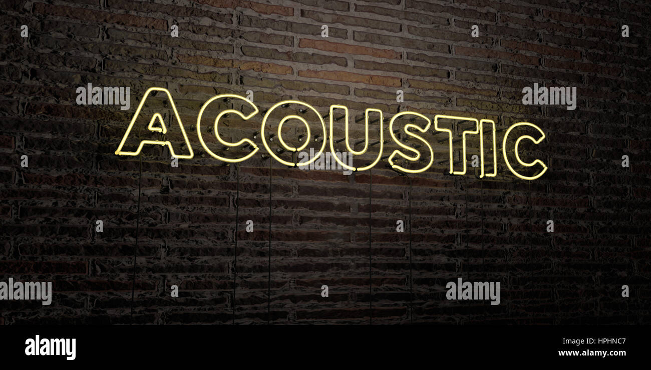 ACOUSTIC -Realistic Neon Sign on Brick Wall background - 3D rendered ...