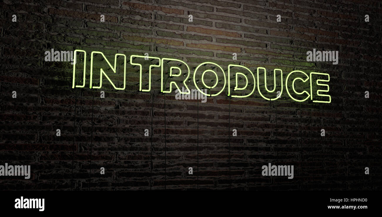 INTRODUCE -Realistic Neon Sign on Brick Wall background - 3D rendered ...